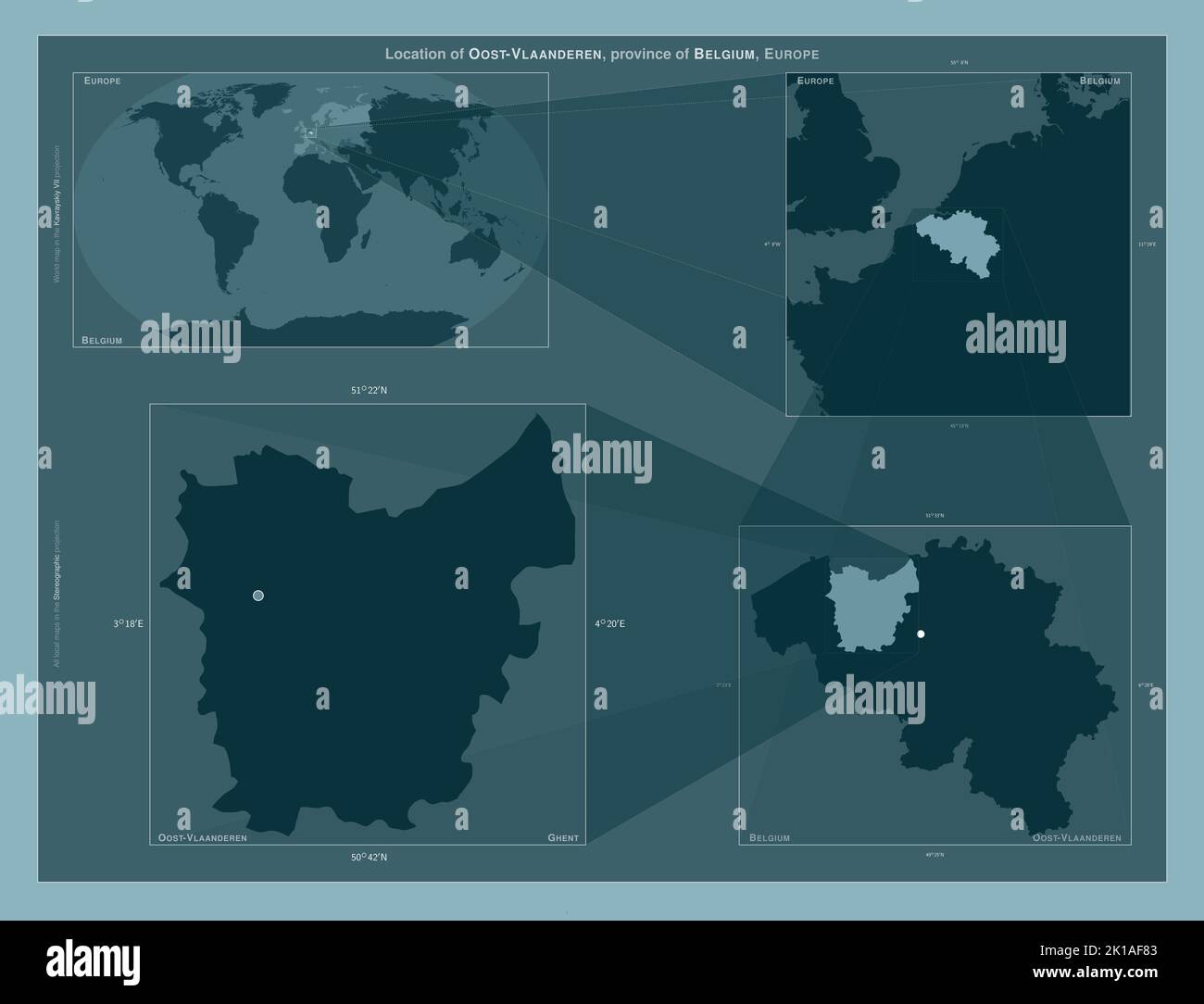 Oost-Vlaanderen, province of Belgium. Diagram showing the location of ...