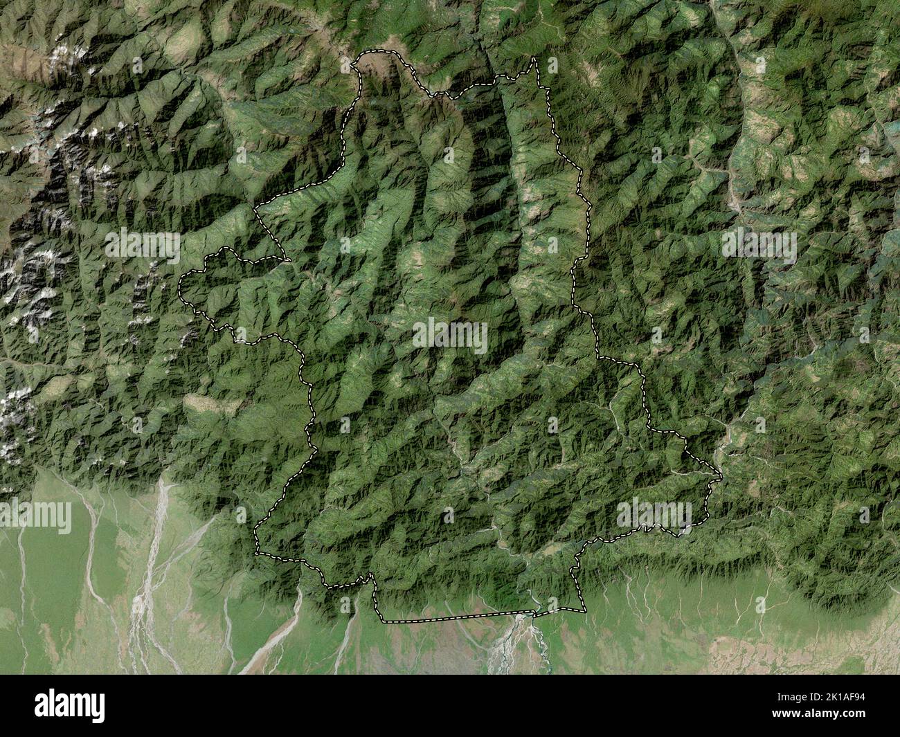 Zhemgang, district of Bhutan. High resolution satellite map Stock Photo ...
