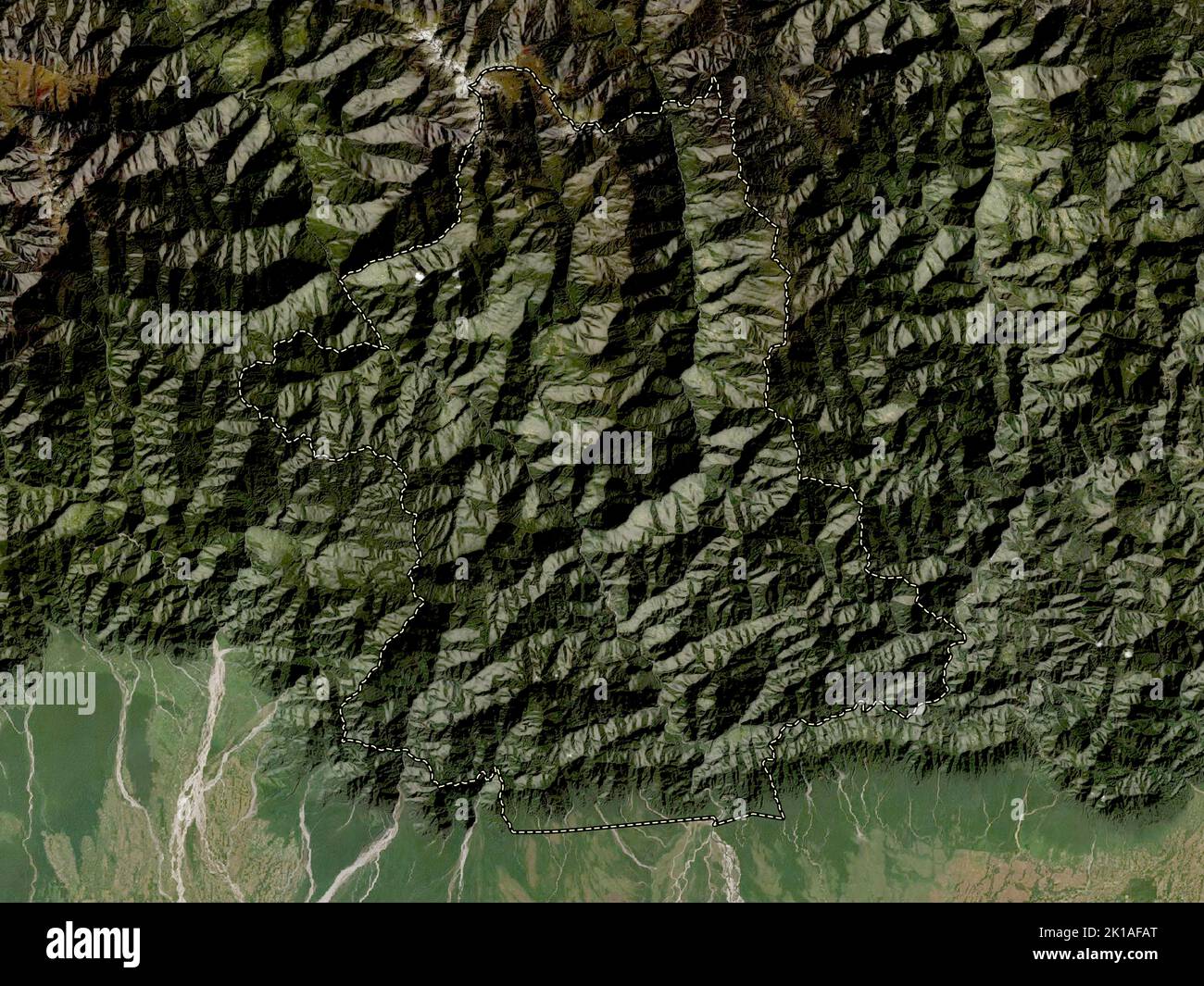 Zhemgang, district of Bhutan. Low resolution satellite map Stock Photo ...