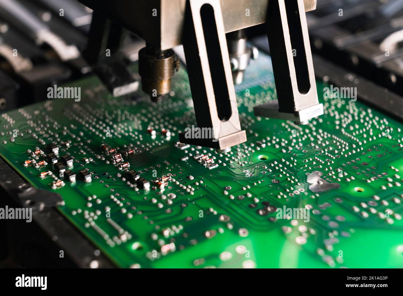 Tiny elecrtical components mounted onto PCB printed circuit board by ...
