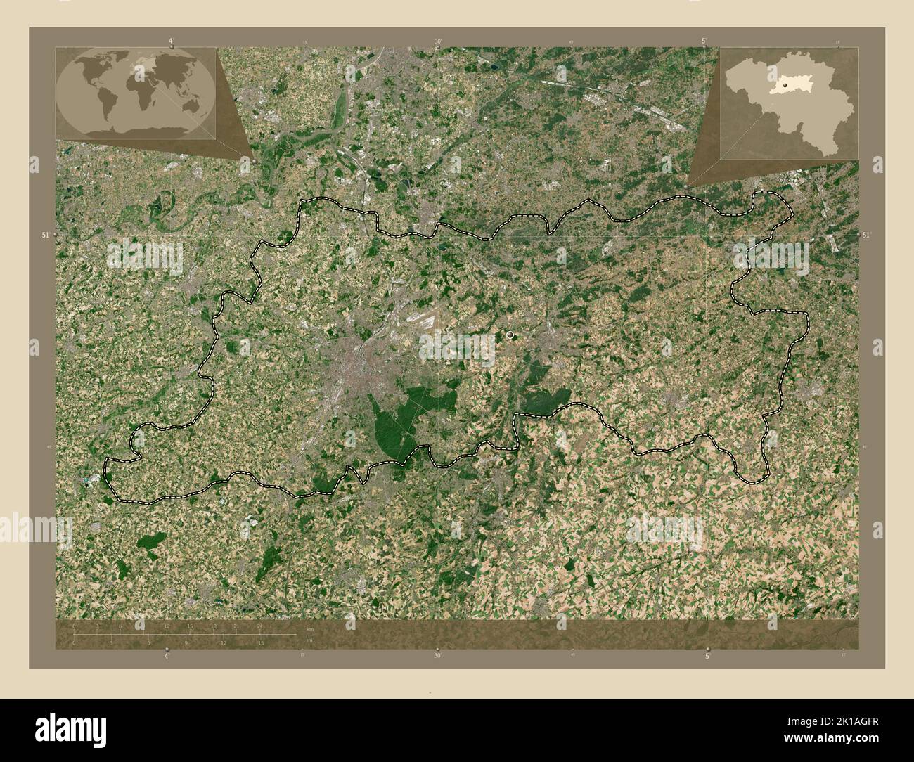 Vlaams Brabant, province of Belgium. High resolution satellite map. Corner auxiliary location ...