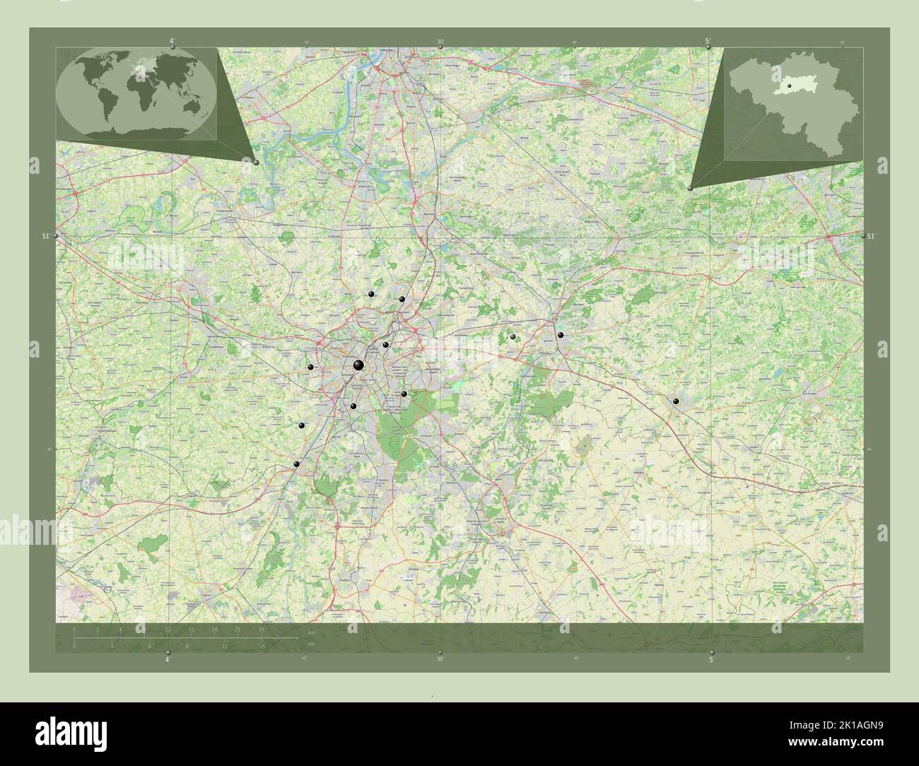 Vlaams Brabant, province of Belgium. Open Street Map. Locations of ...