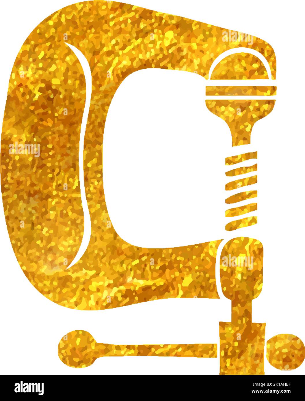 Hand drawn Clamp tool icon in gold foil texture vector illustration ...