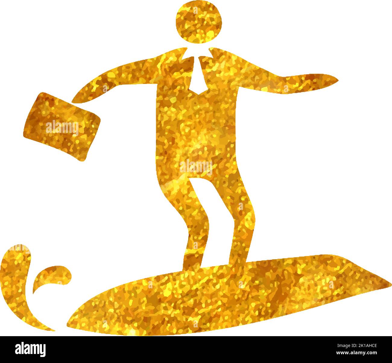 Hand drawn Businessman challenge icon in gold foil texture vector ...