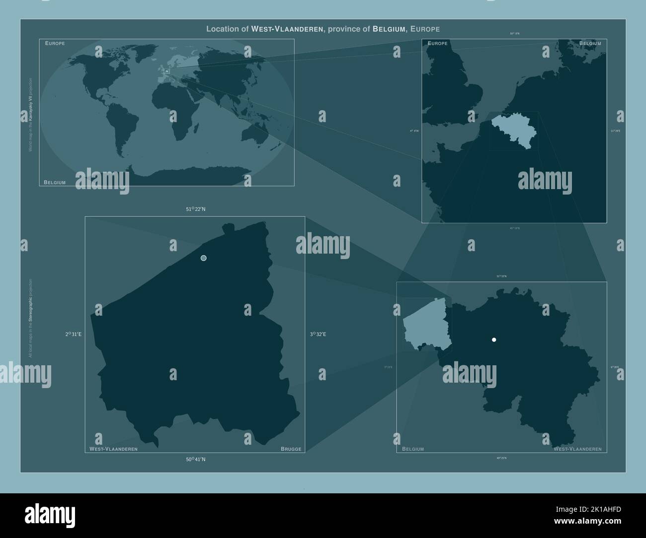 West-Vlaanderen, province of Belgium. Diagram showing the location of ...