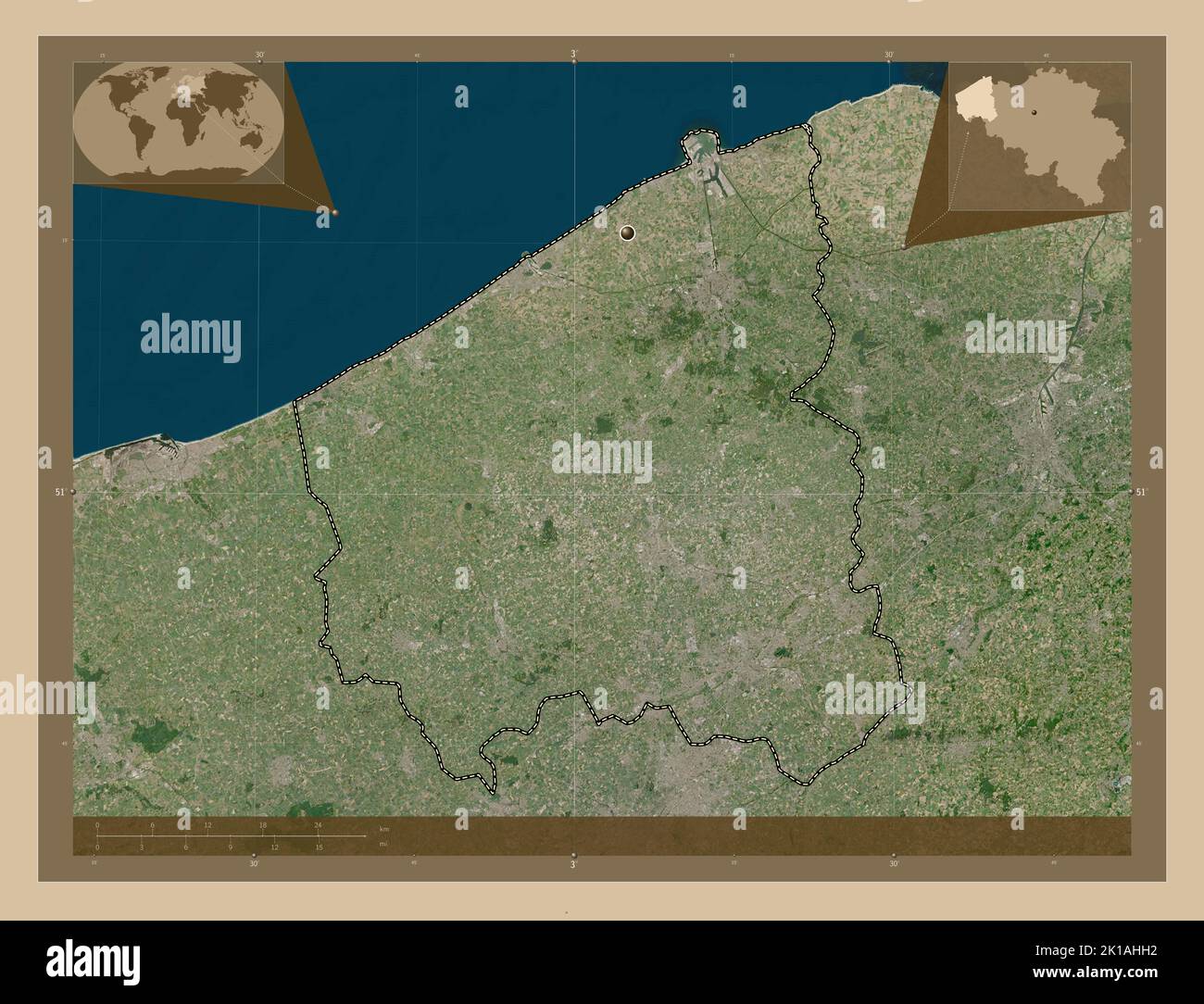 West-Vlaanderen, province of Belgium. Low resolution satellite map ...