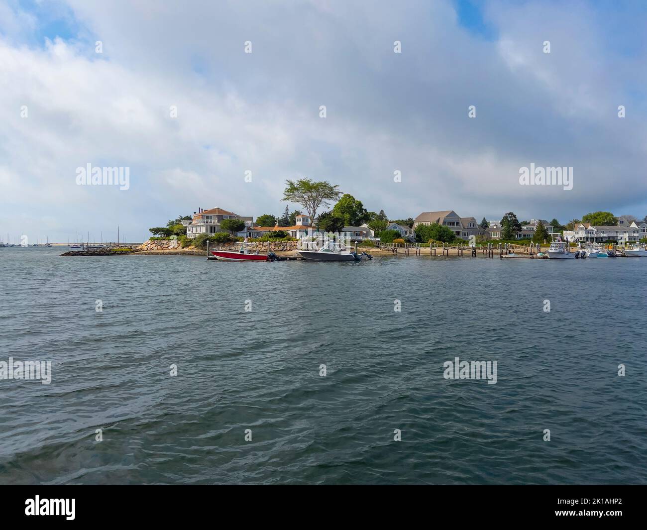 Historic waterfront houses at Lewis Bay in village of Hyannis, town of ...
