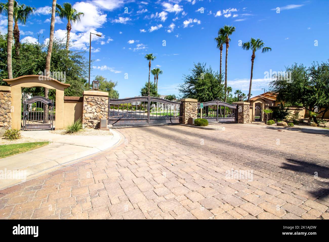 Entrance And Exit Automobile Gates At Secure Housing Subdivision Stock ...