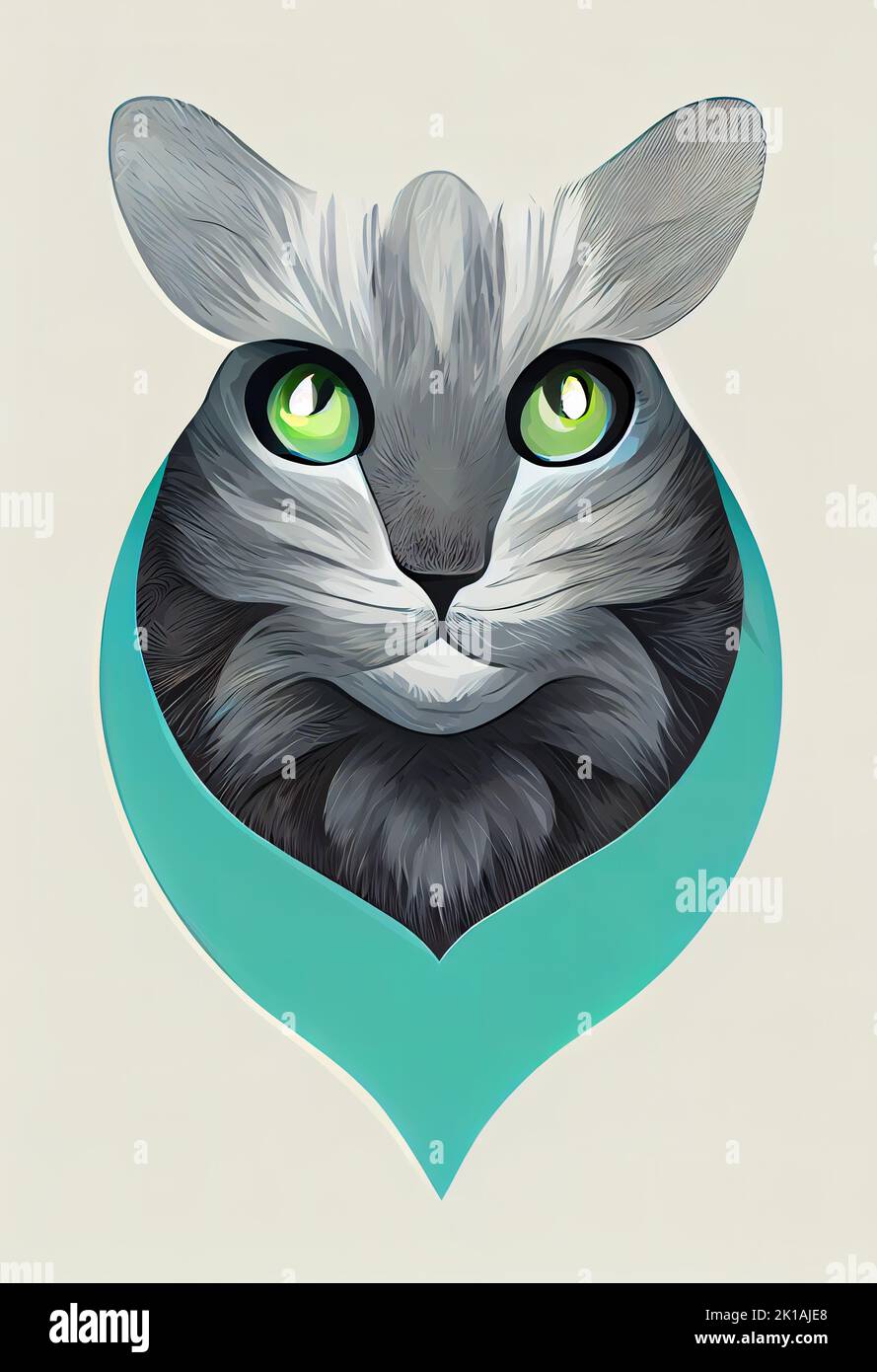 Stylized digital portrait of cat. Digital illustration based on render ...