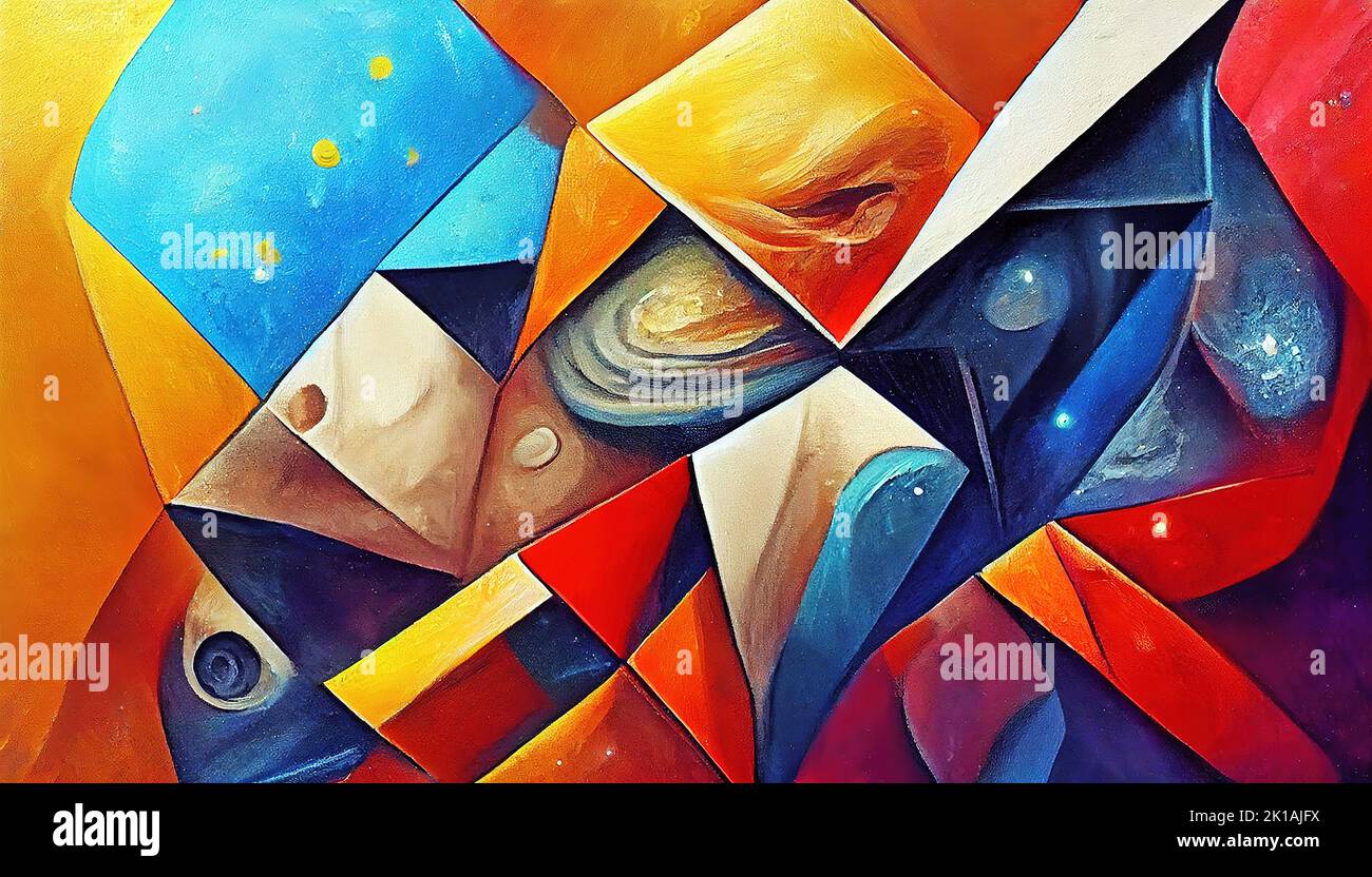 Space abstract painting. Digital illustration based on render by neural ...