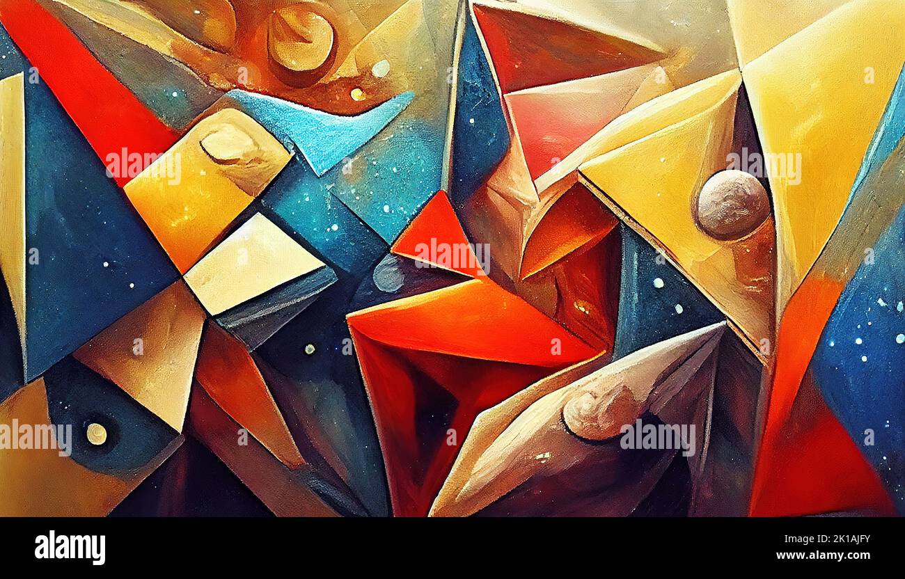Space abstract geometric painting. Digital illustration based on render ...