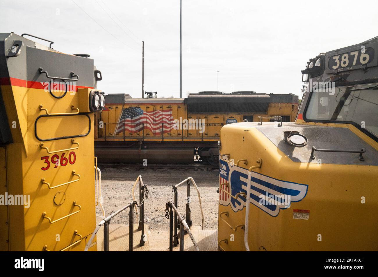 Union Pacific trains stand on the tracks. President Joe Biden announced ...