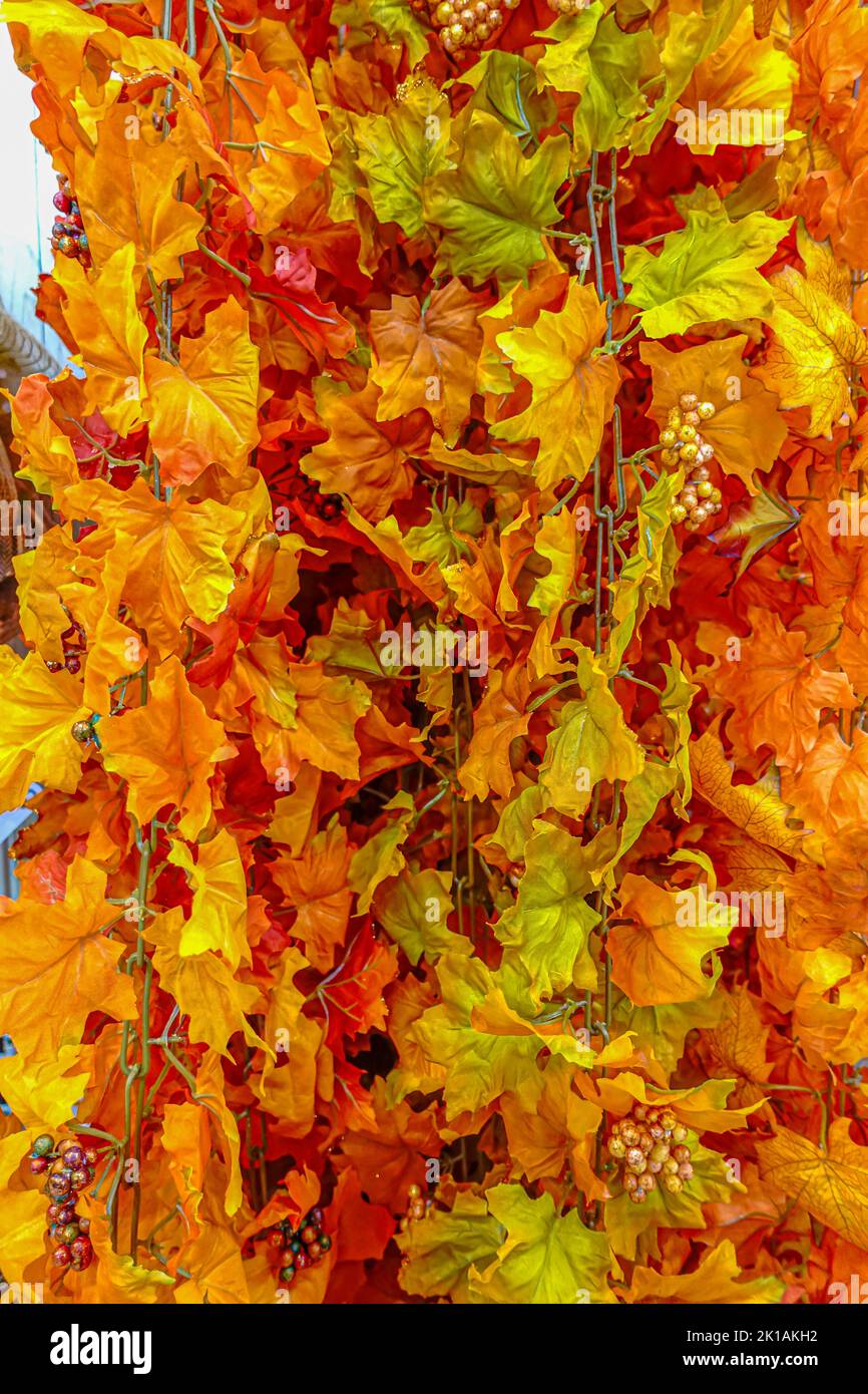 Artificial leaves on display in craft store Stock Photo - Alamy