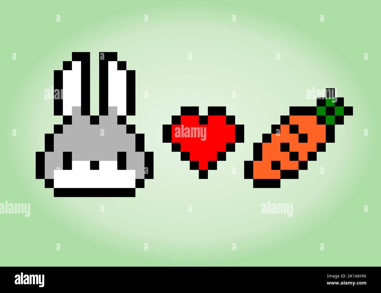 The Pixel 8 bit bunny loves carrots. Animal game assets in vector illustration Stock Vector ...