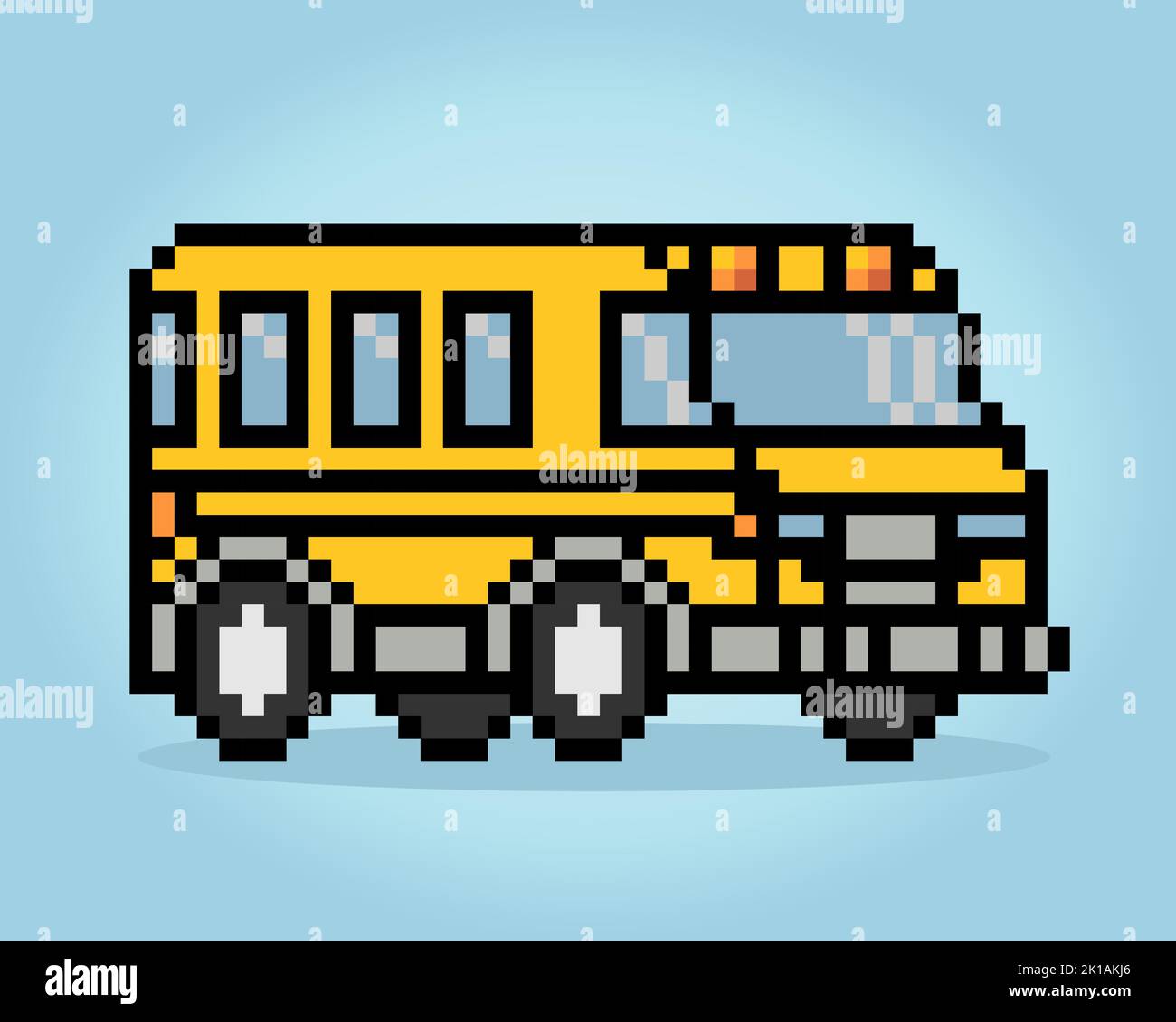 Pixel 8 bit school bus. transportation car for game assets in vector ...