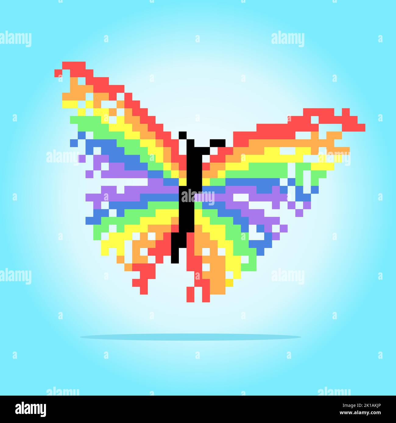 Pixel 8 bit rainbow colored butterfly. Animals for cross stitch in ...