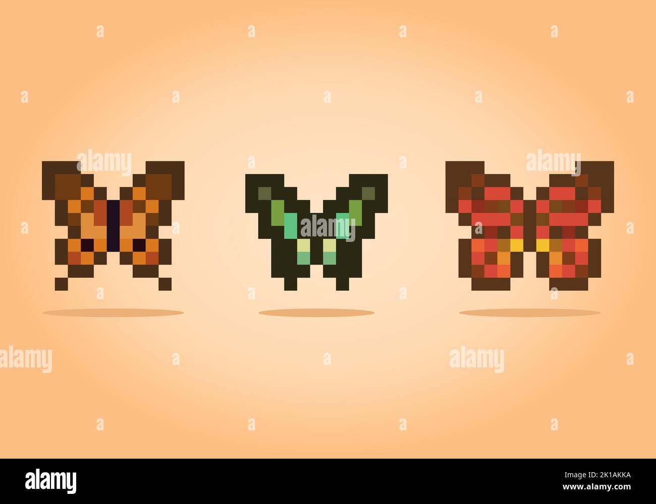 Pixel 8 bit set butterfly. Animal for game assets in vector illustration Stock Vector Image ...