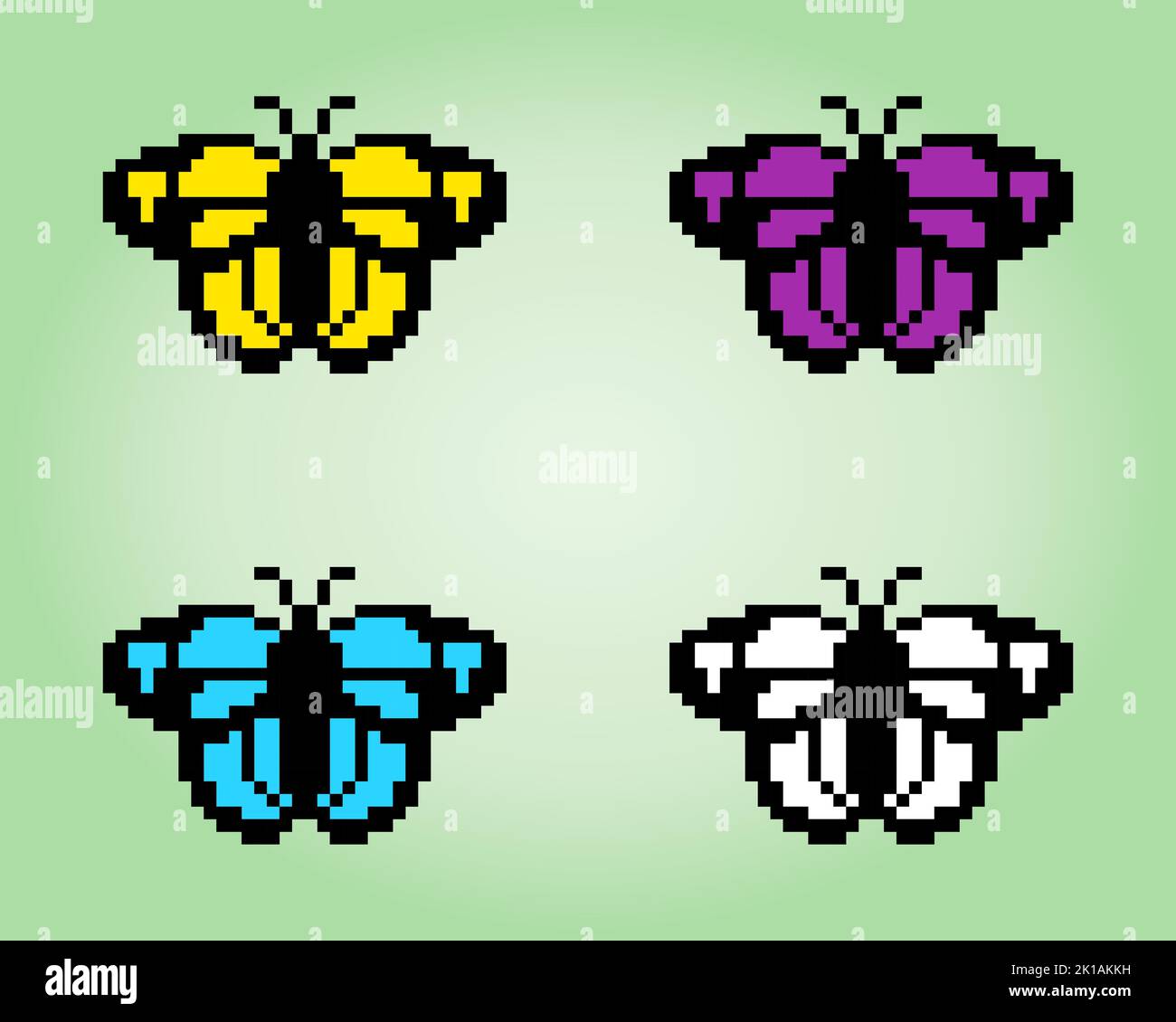 Pixel 8 bit set butterfly. Animal for game assets in vector ...