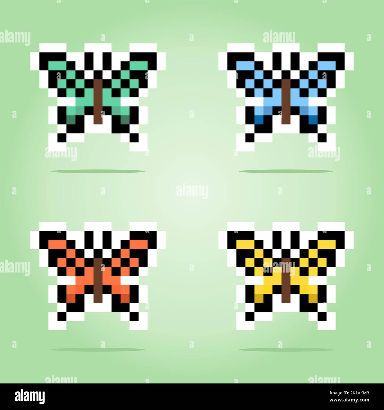 Pixel 8 bit set butterfly. Animal for game assets in vector ...