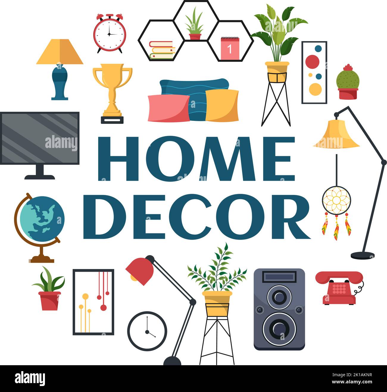 Home Decor Template Hand Drawn Cartoon Illustration The set of ...