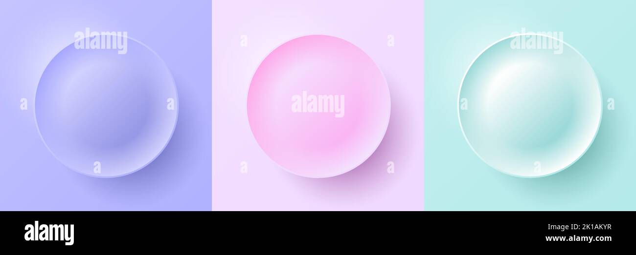 Set of 3D badges pastel colors circles shapes embossed elements minimal ...