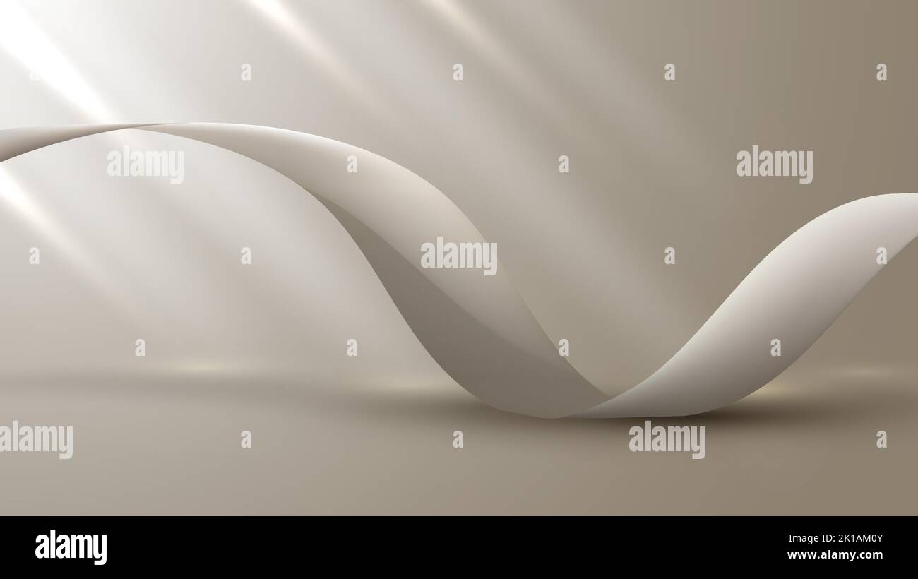 Elegant 3D realistic brown ribbon elements with lighting on beige ...