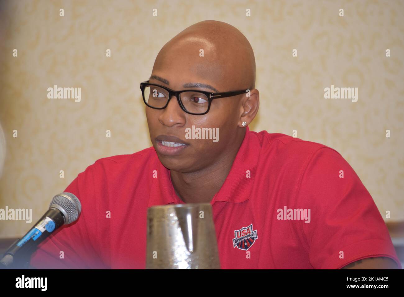 Team USA Swimming member Cullen Jones speaks on a panel at the 2017 ...
