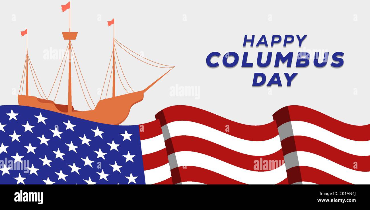 flat design happy columbus day horizontal banner illustration Stock ...