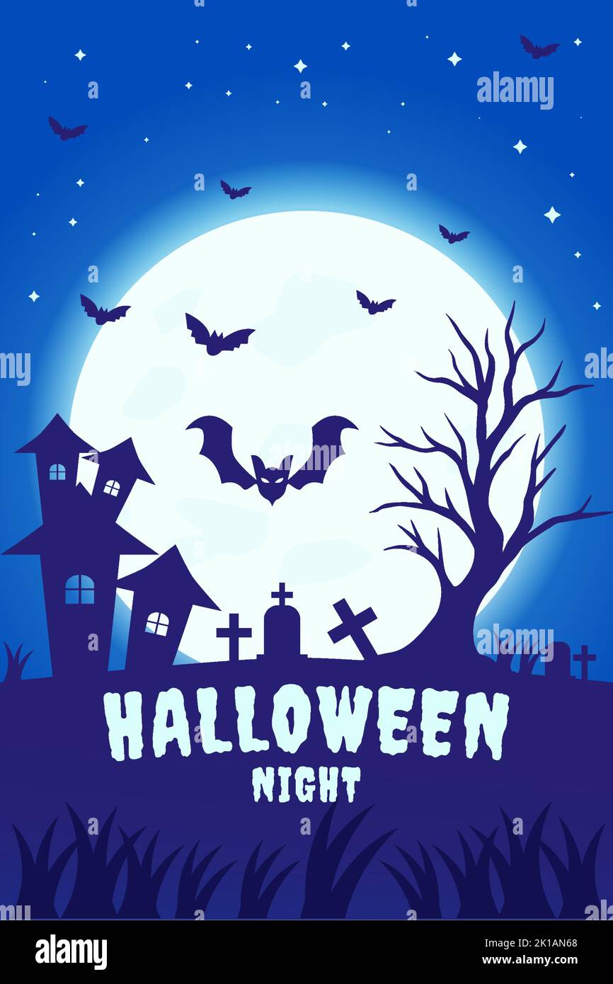 spooky halloween night vertical poster banner illustration Stock Vector ...
