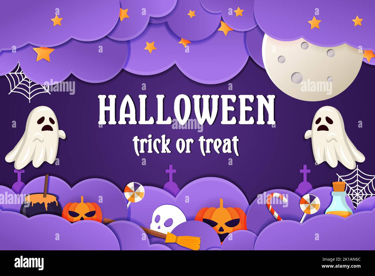 paper cut art halloween background illustration design Stock Vector ...