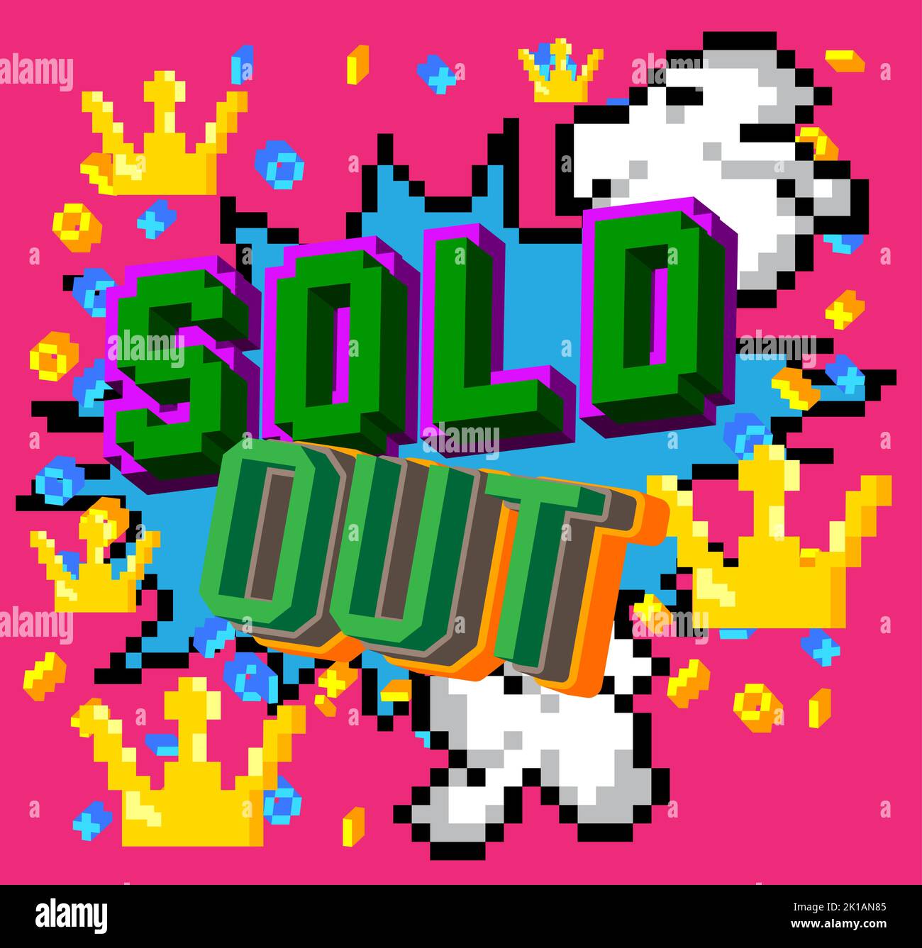 Sold Out. Pixelated word with geometric graphic background. Vector ...