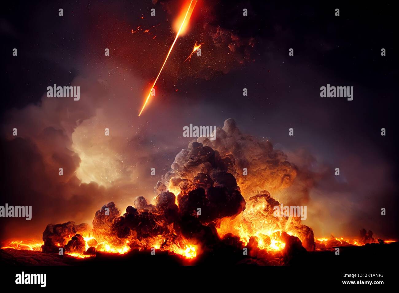 Fire from bombs and missiles during war fire, Digital Generate Image ...
