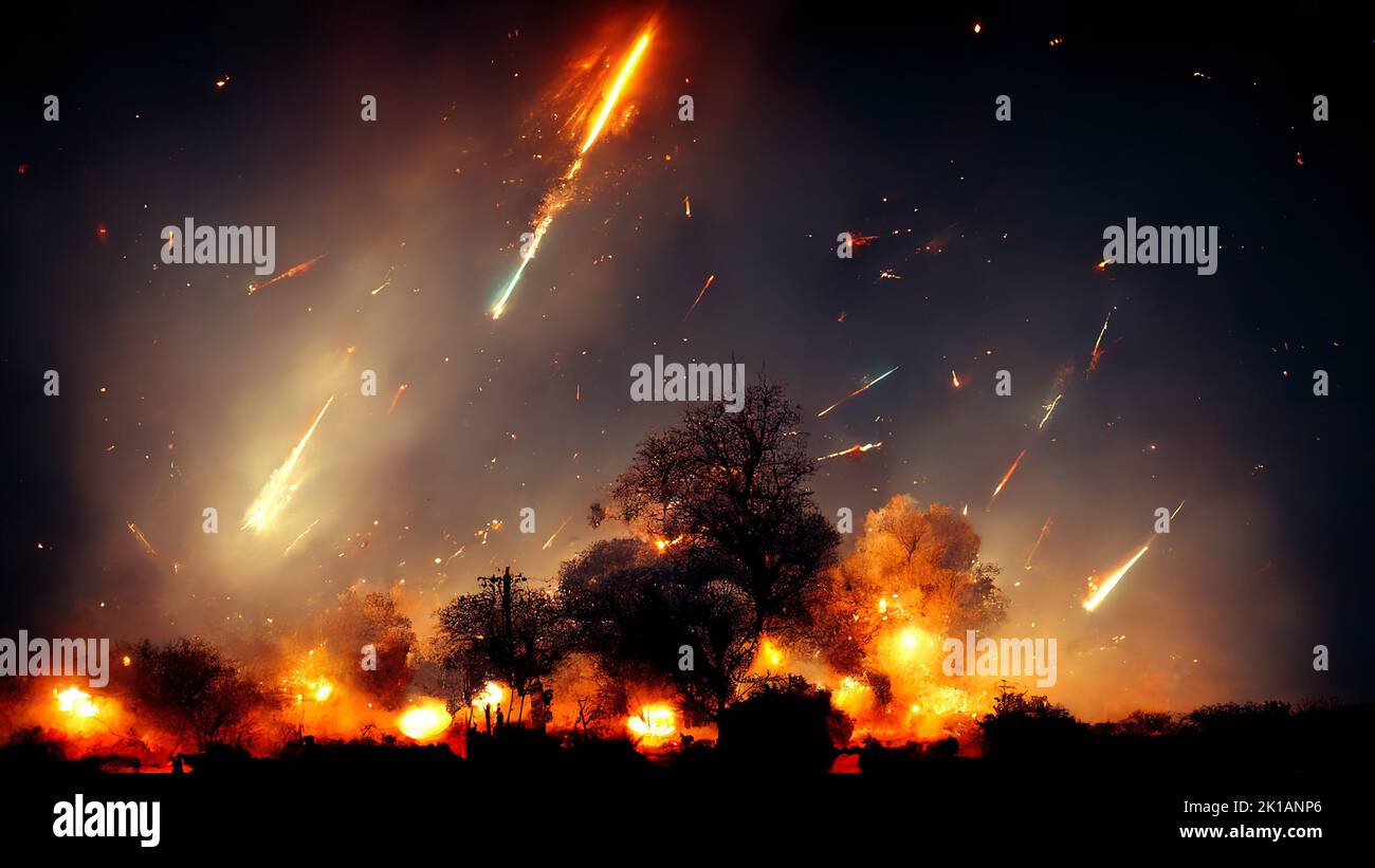 Fire from bombs and missiles during war fire, Digital Generate Image ...