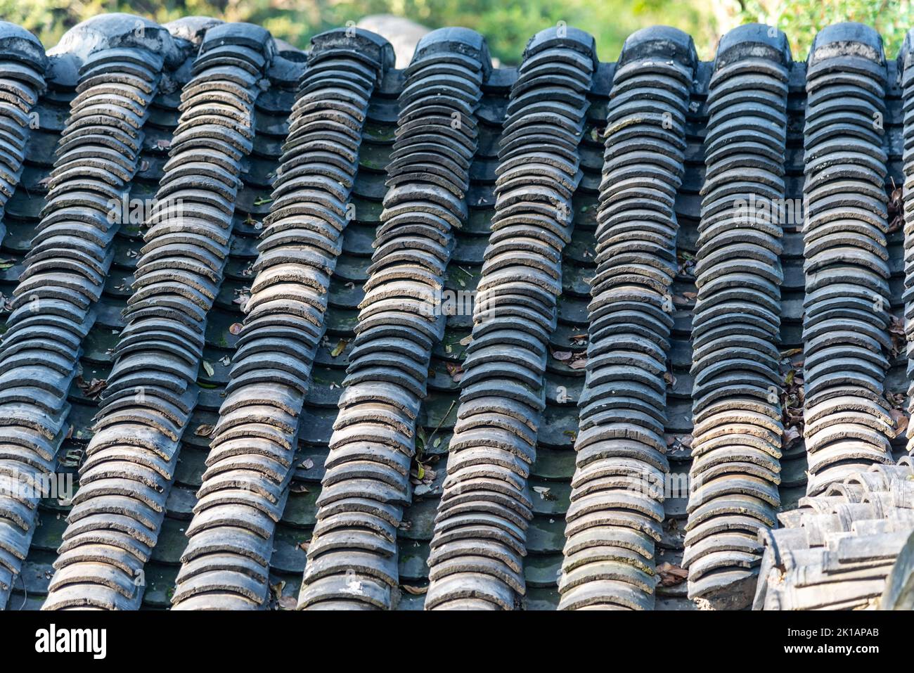 Green tiles on the roof of an ancient building in Zhuozheng Garden ...
