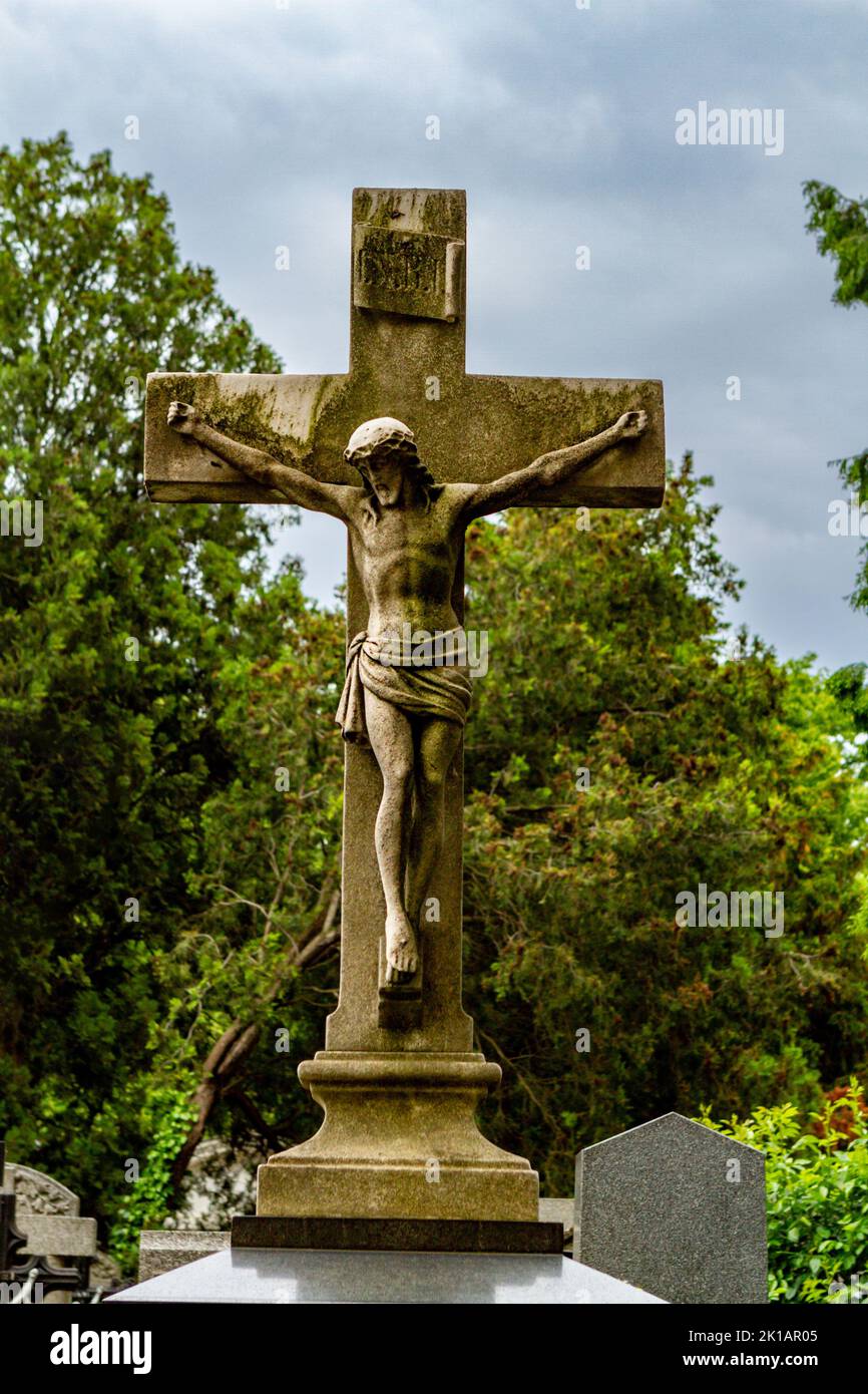 Ancient religious statue in the Vyšehrad Cemetery, Prague, Czech ...