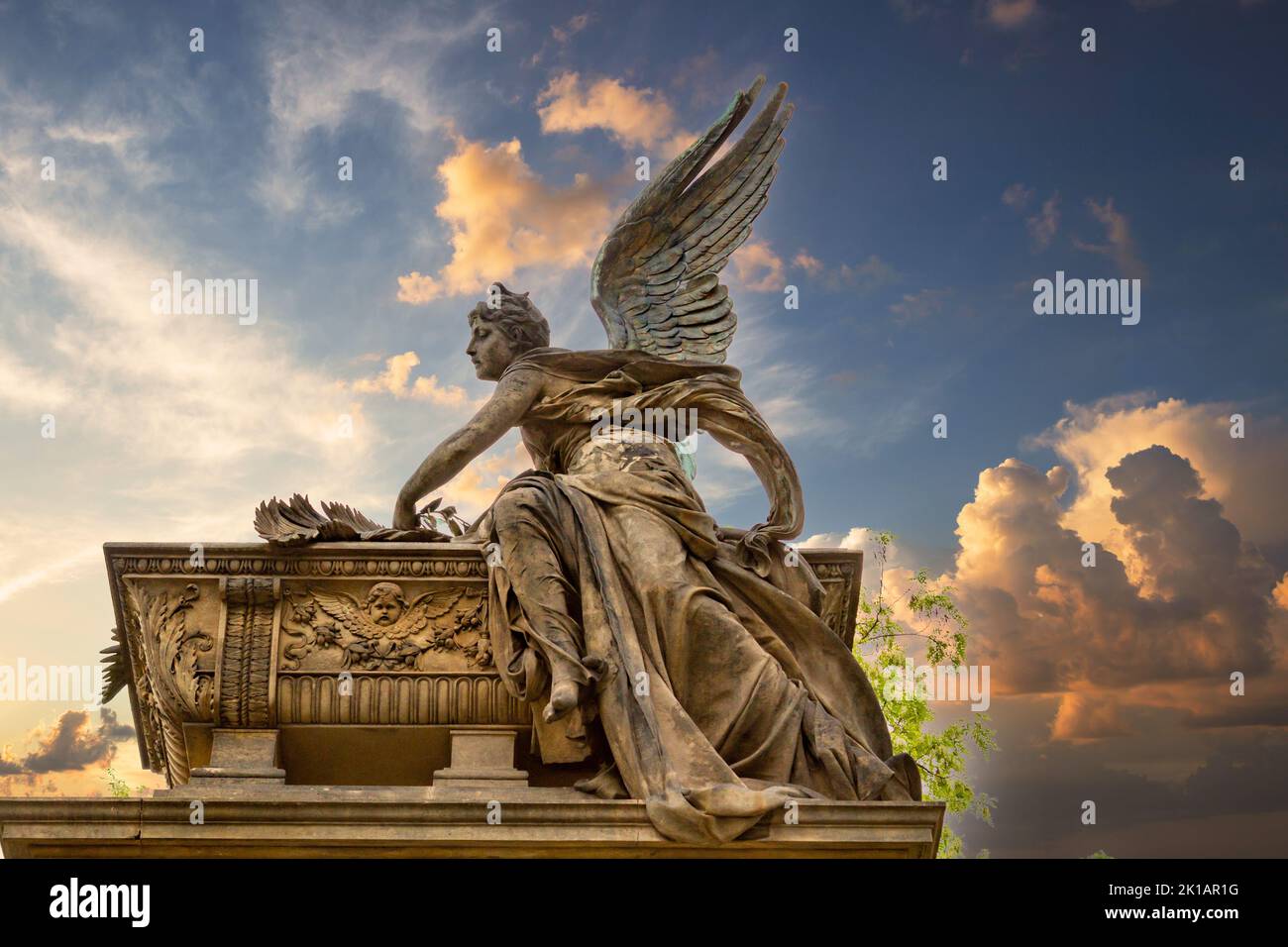 Ancient religious angel statue in the Vyšehrad Cemetery, Prague, Czech ...