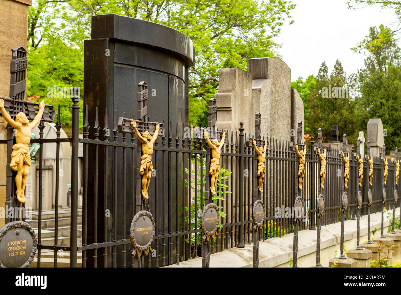 Ancient religious gold carvings in the Vyšehrad Cemetery, Prague, Czech ...