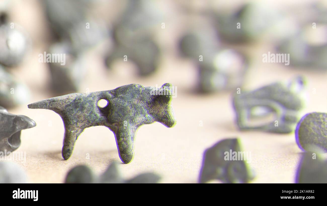 Anaglyph effect. Ancient Scythian objects. Animal style. Archaeological ...