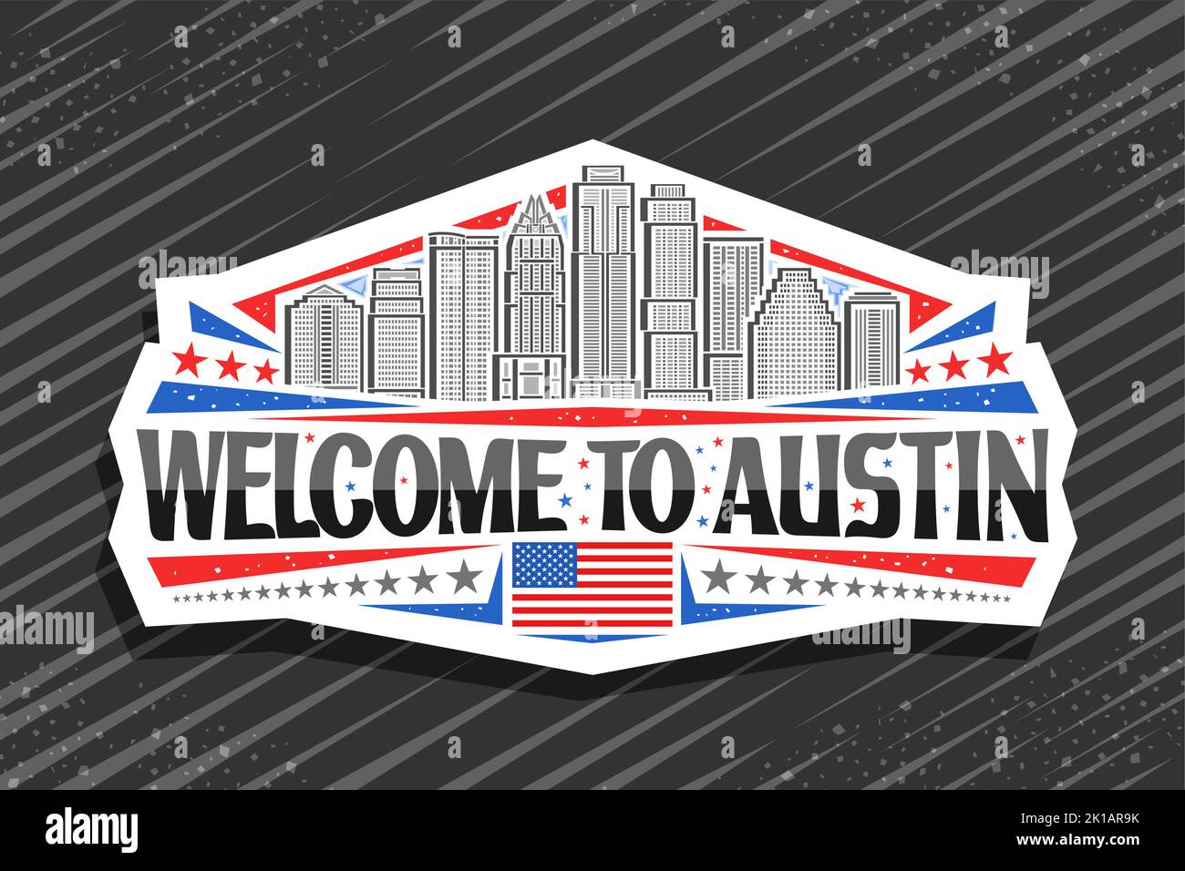 Vector logo for Austin, white decorative sign with line illustration of ...