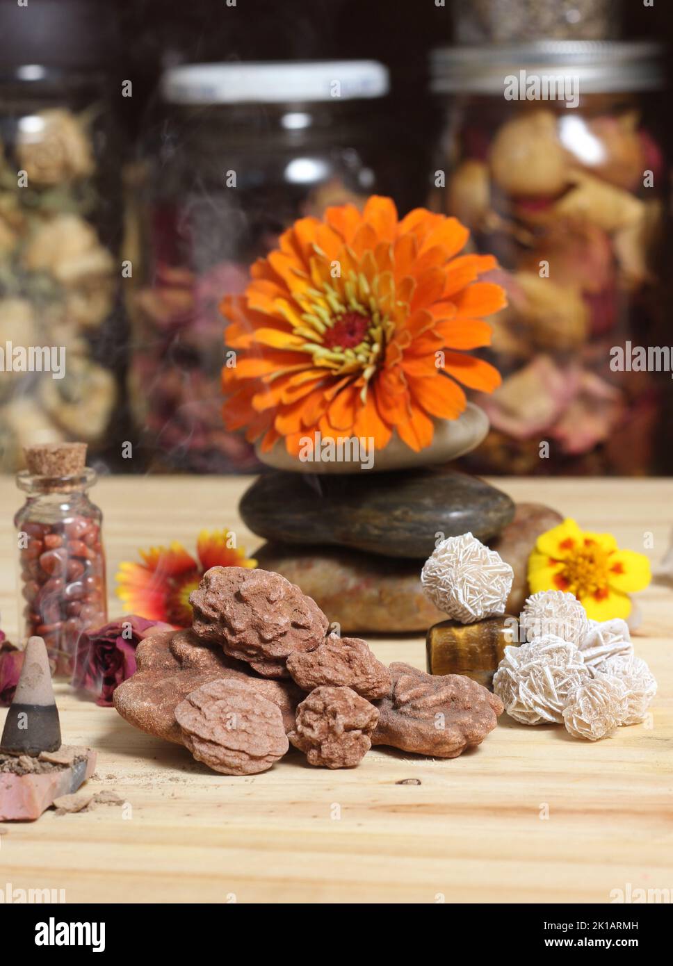 Desert Rose Rocks From Oklahoma on Meditation Altar Stock Photo - Alamy