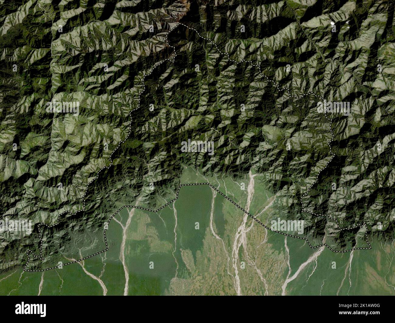 Sarpang, district of Bhutan. Low resolution satellite map Stock Photo ...