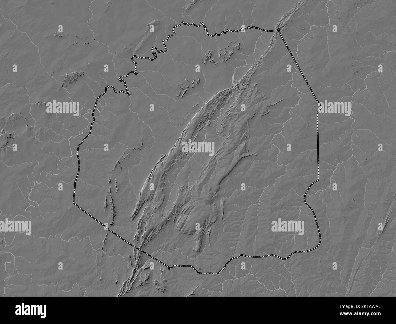 Atakora, department of Benin. Bilevel elevation map with lakes and ...
