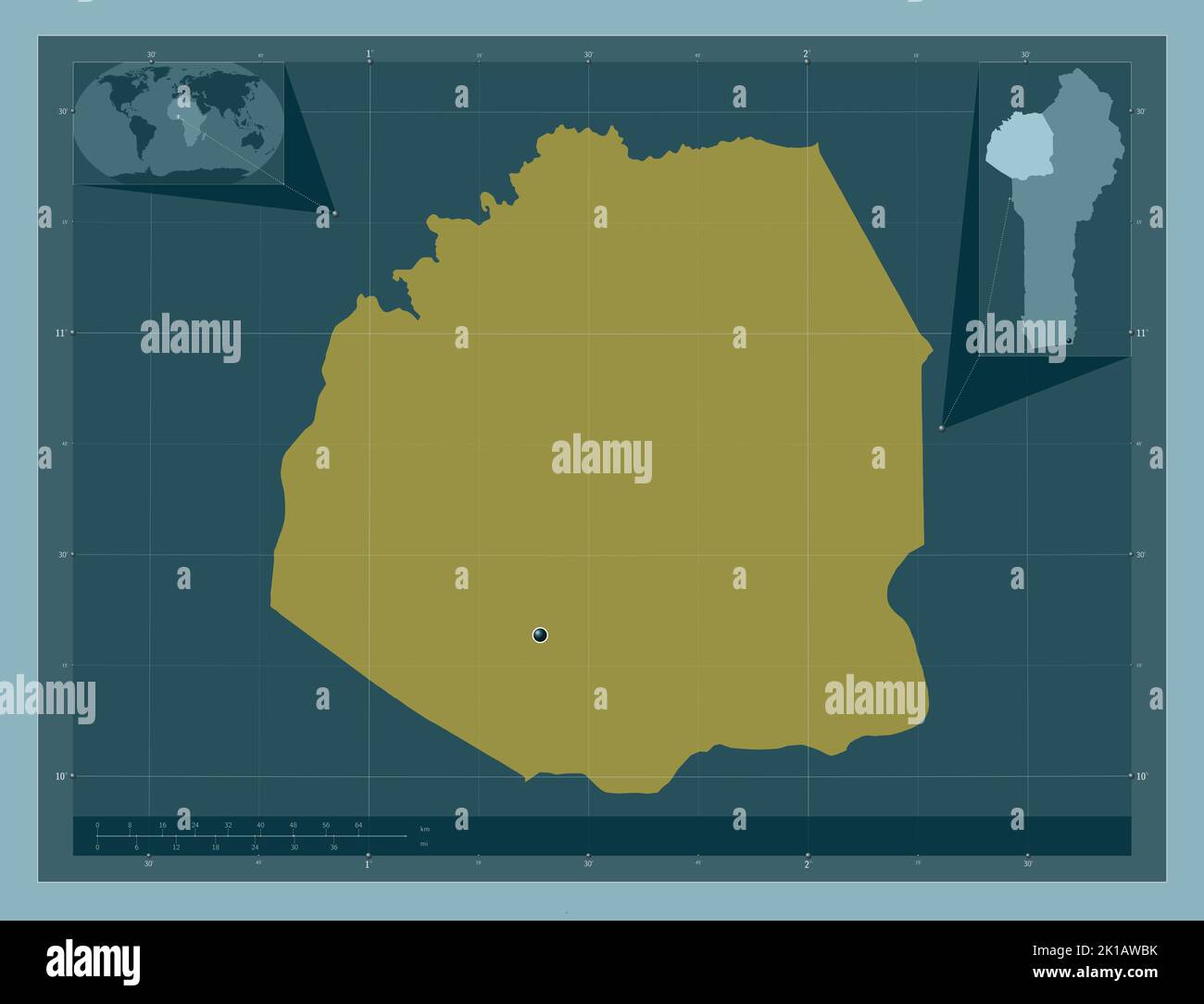 Atakora, department of Benin. Solid color shape. Corner auxiliary ...