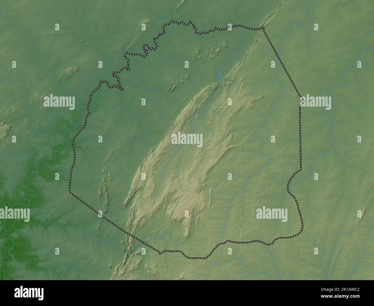 Atakora, department of Benin. Colored elevation map with lakes and ...