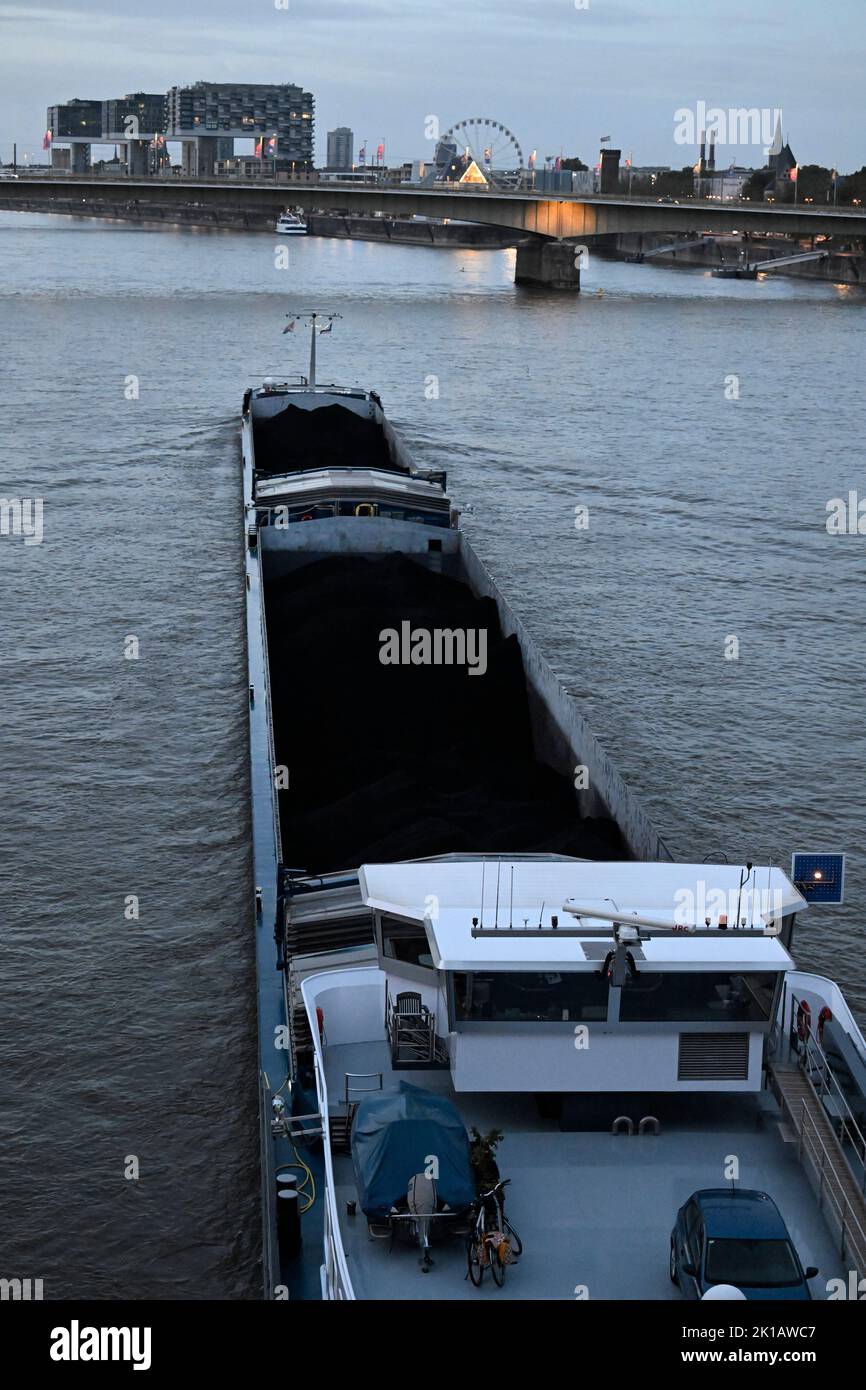 Cologne, Germany. 17th Sep, 2022. A ship loaded with hard coal is ...