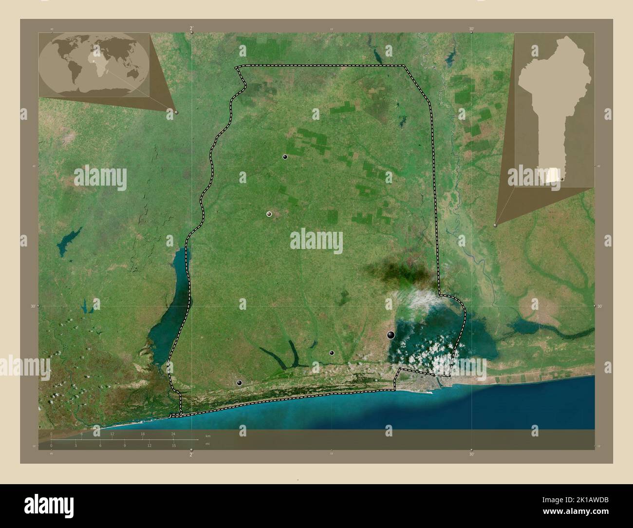 Atlantique, department of Benin. High resolution satellite map ...