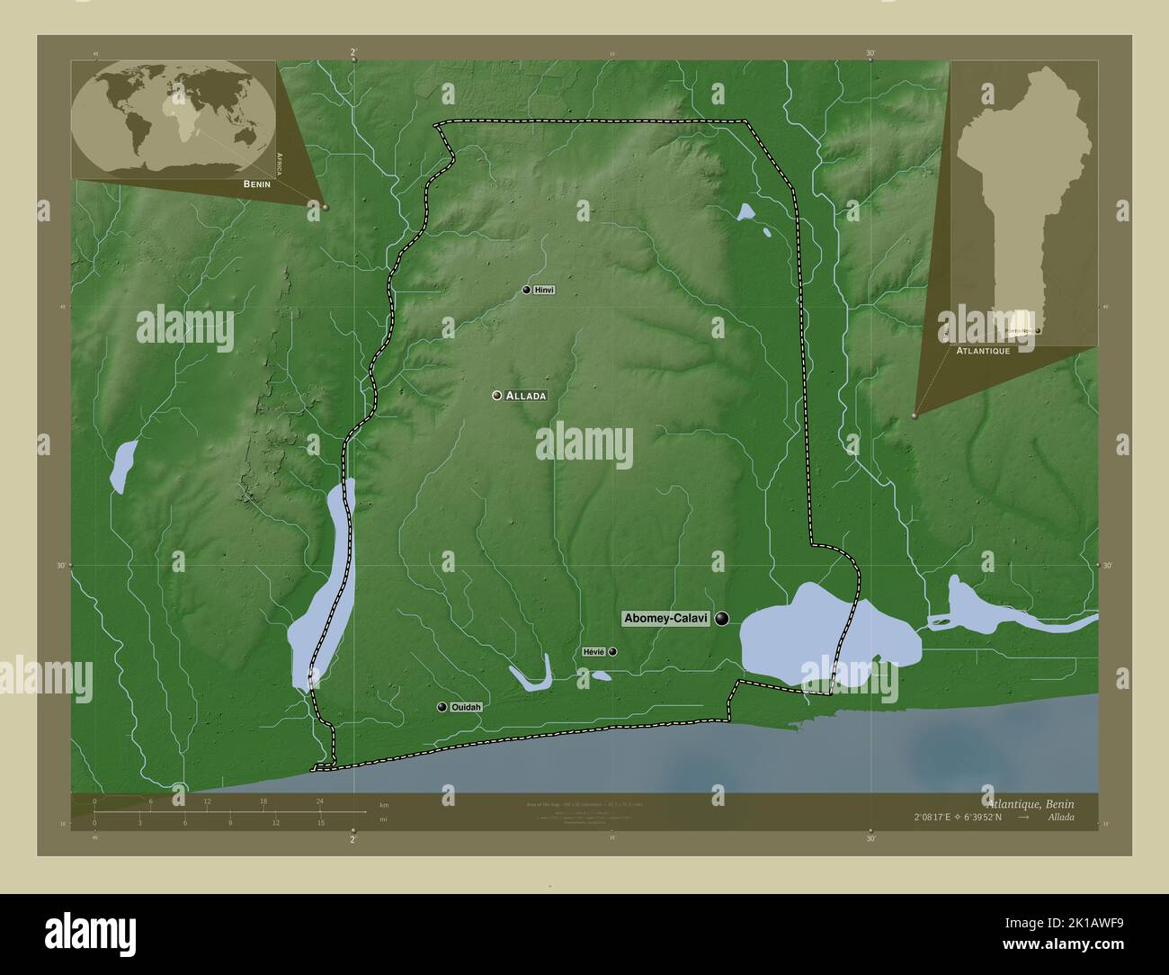 Atlantique, department of Benin. Elevation map colored in wiki style ...