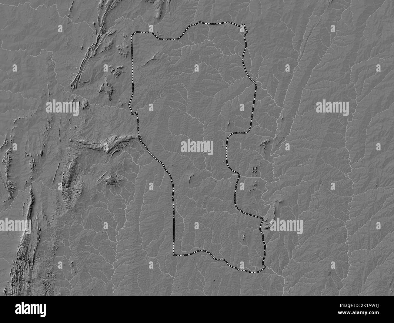 Donga, department of Benin. Bilevel elevation map with lakes and rivers ...