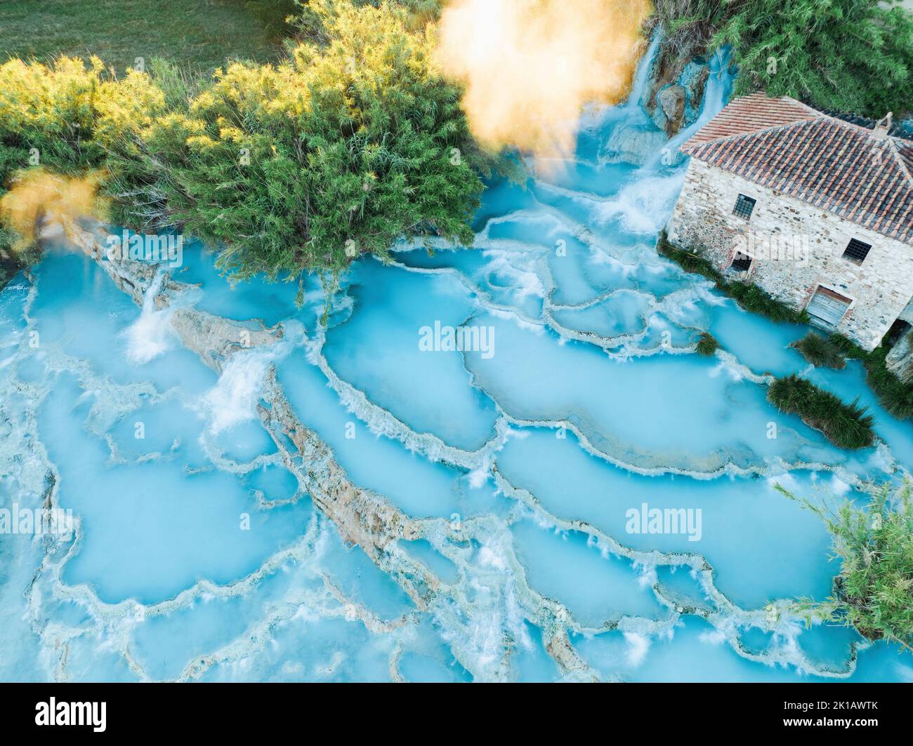 View from above, stunning aerial view of Le Cascate del Mulino, a group ...