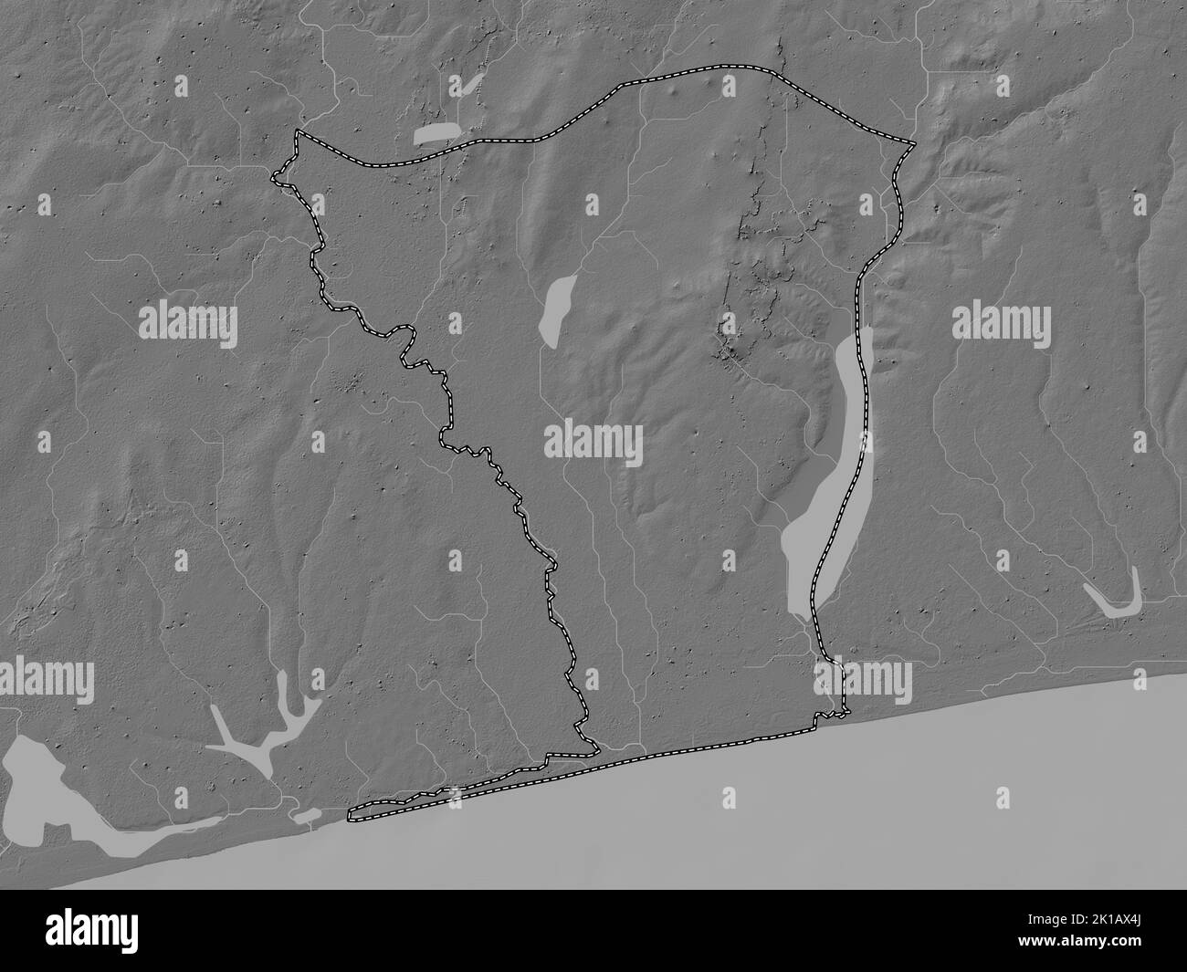 Mono, department of Benin. Bilevel elevation map with lakes and rivers ...